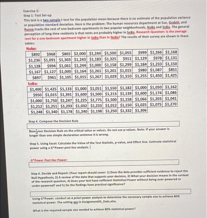 Solved Exercise 2: Step 1: Test Set-up This test is a two | Chegg.com