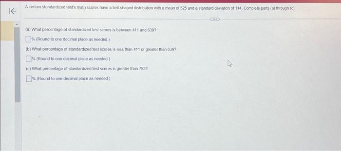Solved K A certain standardized test's math scores have a | Chegg.com