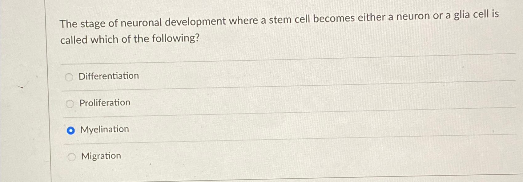 Solved The stage of neuronal development where a stem cell | Chegg.com