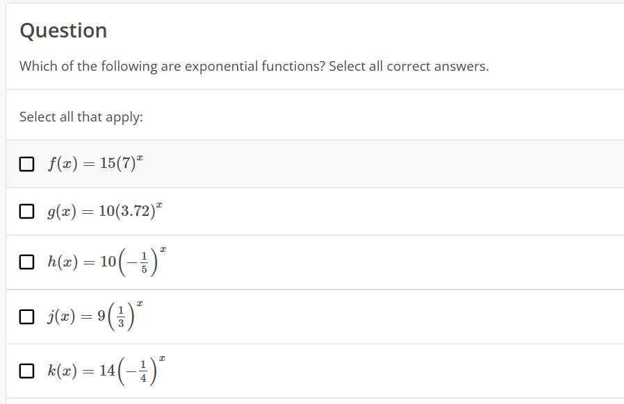Solved QuestionWhich of ﻿the following are exponential | Chegg.com