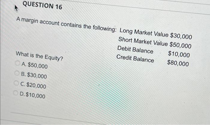 Solved QUESTION 16 A margin account contains the following: | Chegg.com