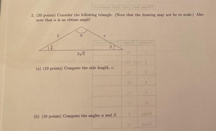 Solved 2. (20 points) Consider the following triangle. (Note | Chegg.com