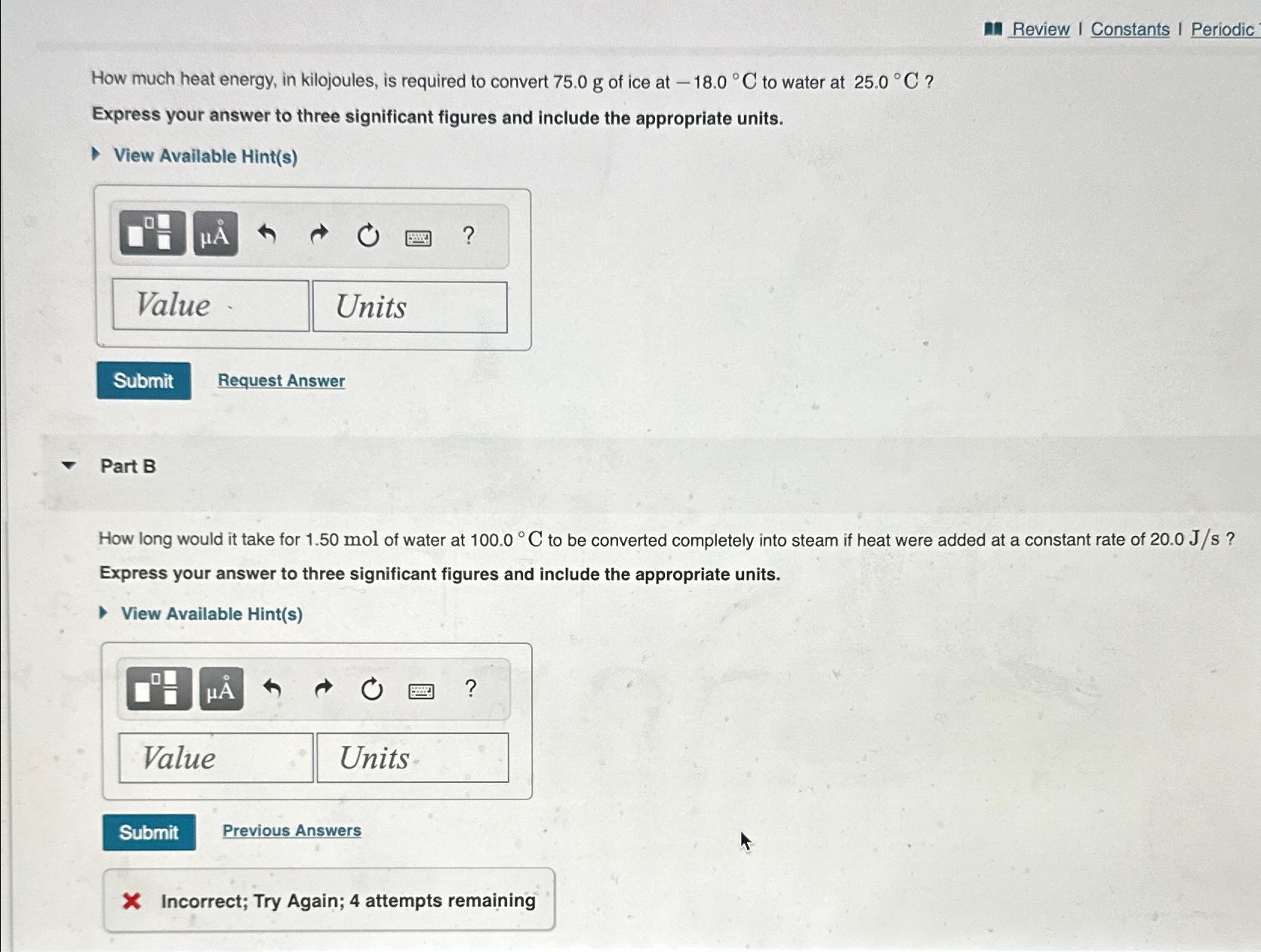 Solved Review I Constants I PeriodicHow much heat energy, in | Chegg.com