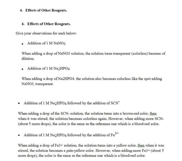 1. Observing a Reaction. Give your observations for | Chegg.com