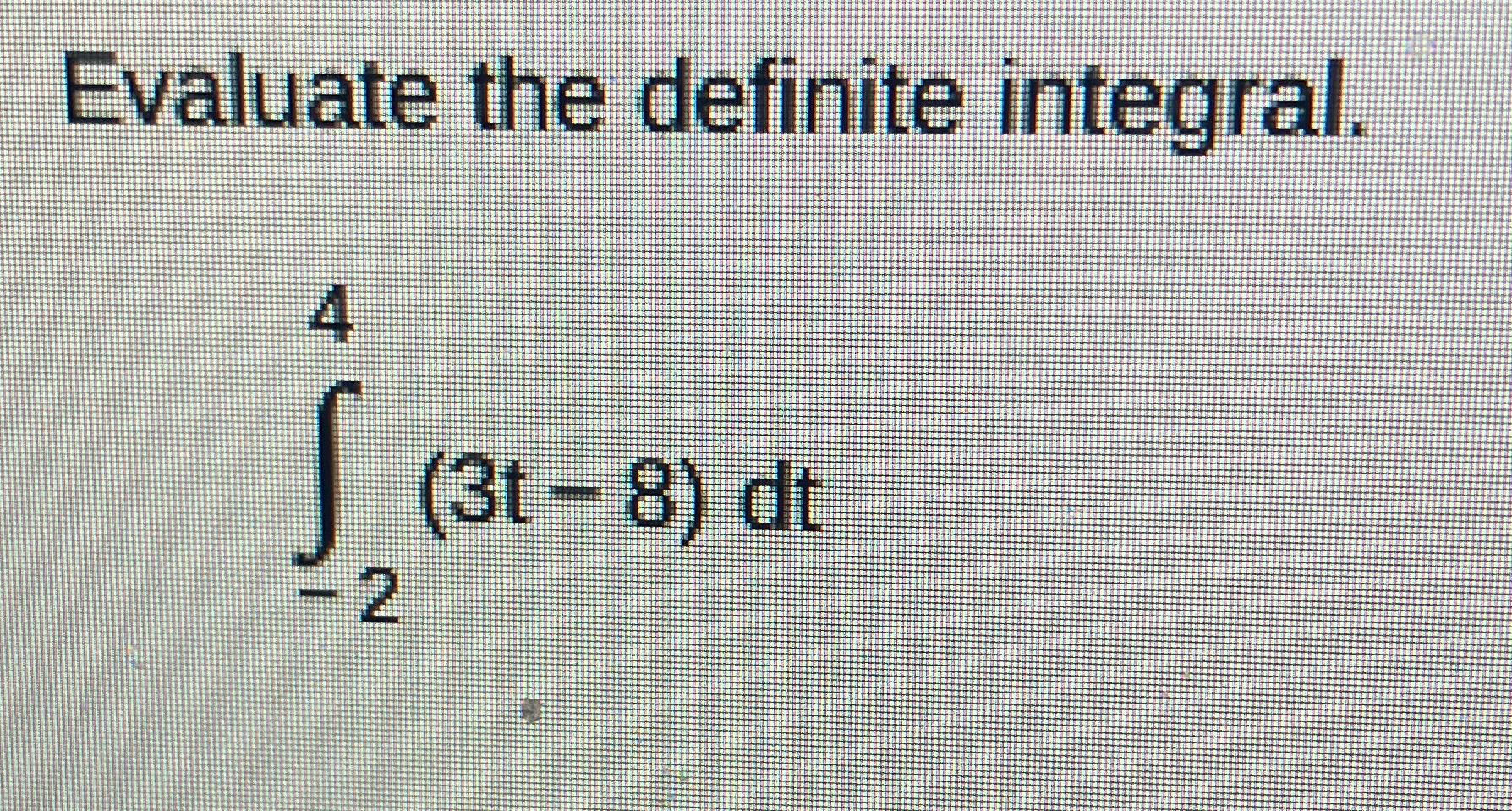 Solved Evaluate the definite integral.∫-24(3t-8)dt | Chegg.com