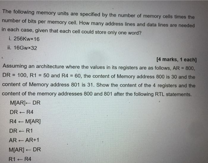 Solved The following memory units are specified by the | Chegg.com
