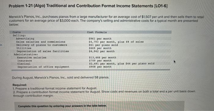 Solved Problem 1-21 (Algo) Traditional and Contribution | Chegg.com