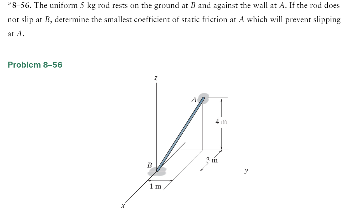 Solved **8-56. ﻿The uniform 5-kg ﻿rod rests on the ground at | Chegg.com