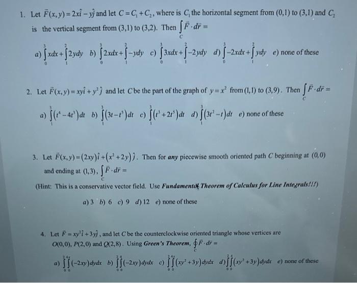 Solved 1. Let F(x,y)=2xi^−yj^ and let C=C1+C2, where is C1 | Chegg.com