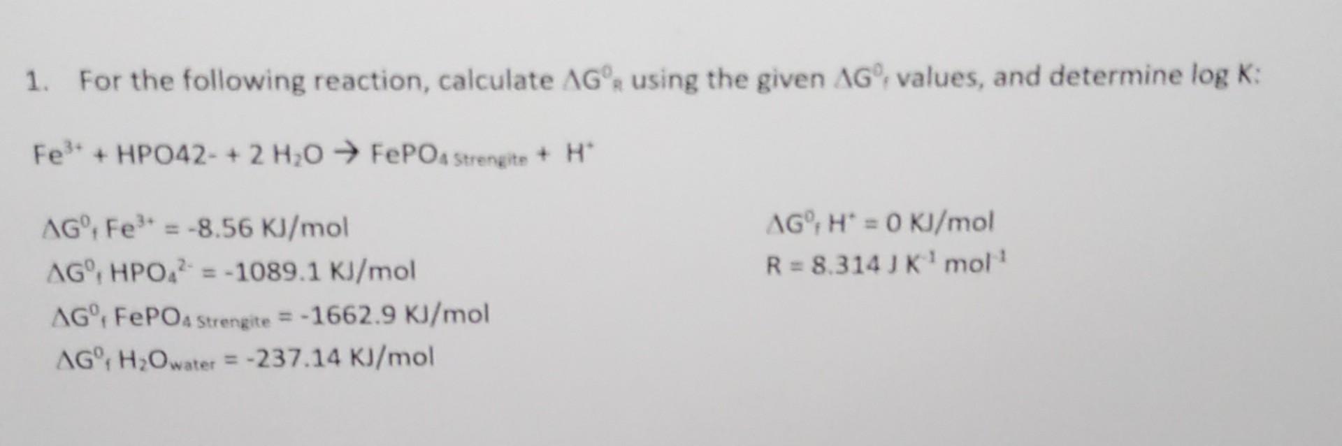 Solved 1. For the following reaction, calculate ΔG∘, using | Chegg.com