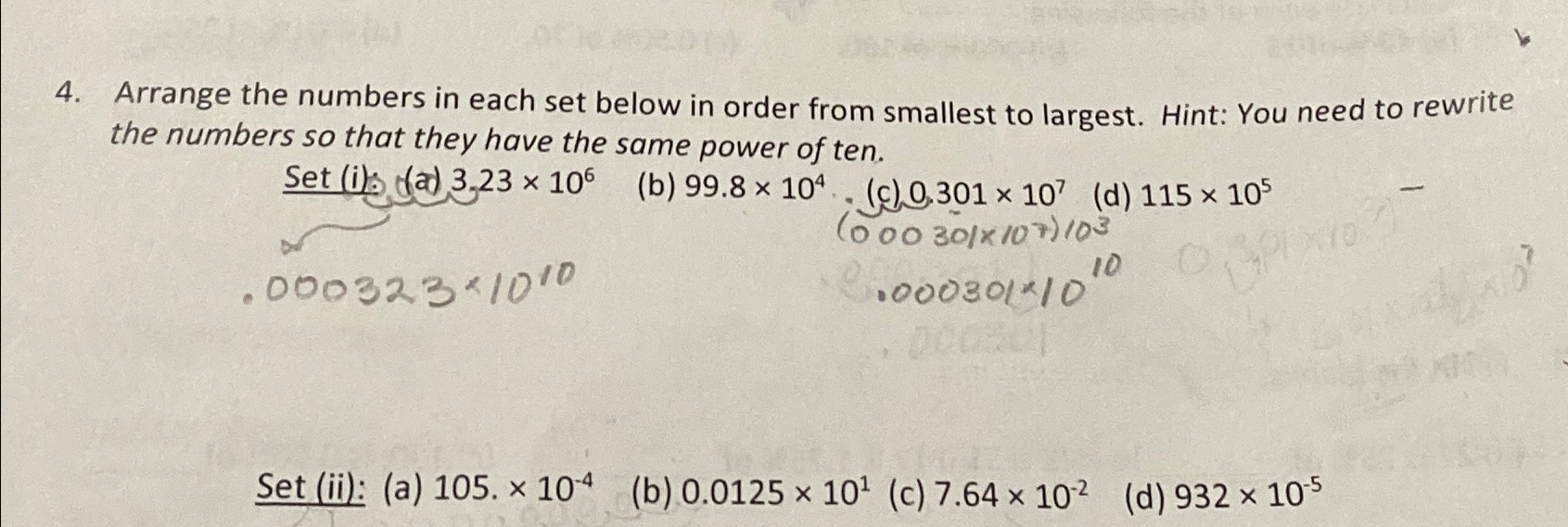 Solved Arrange the numbers in each set below in order from | Chegg.com