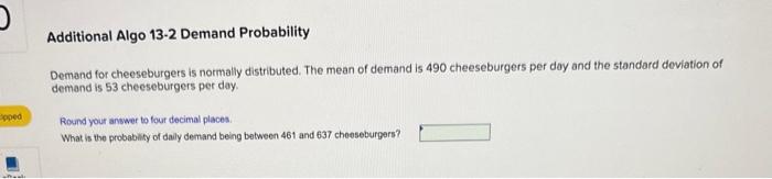 Solved Additional Algo 13-2 Demand Probability Demand for | Chegg.com