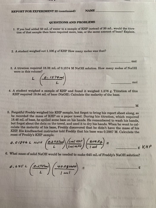 Solved RIALS AND EOT- NAME SECTION DATE REPORT FOR | Chegg.com
