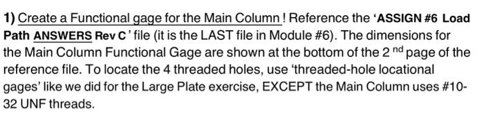 1) Create a Functional gage for the Main Column ! | Chegg.com