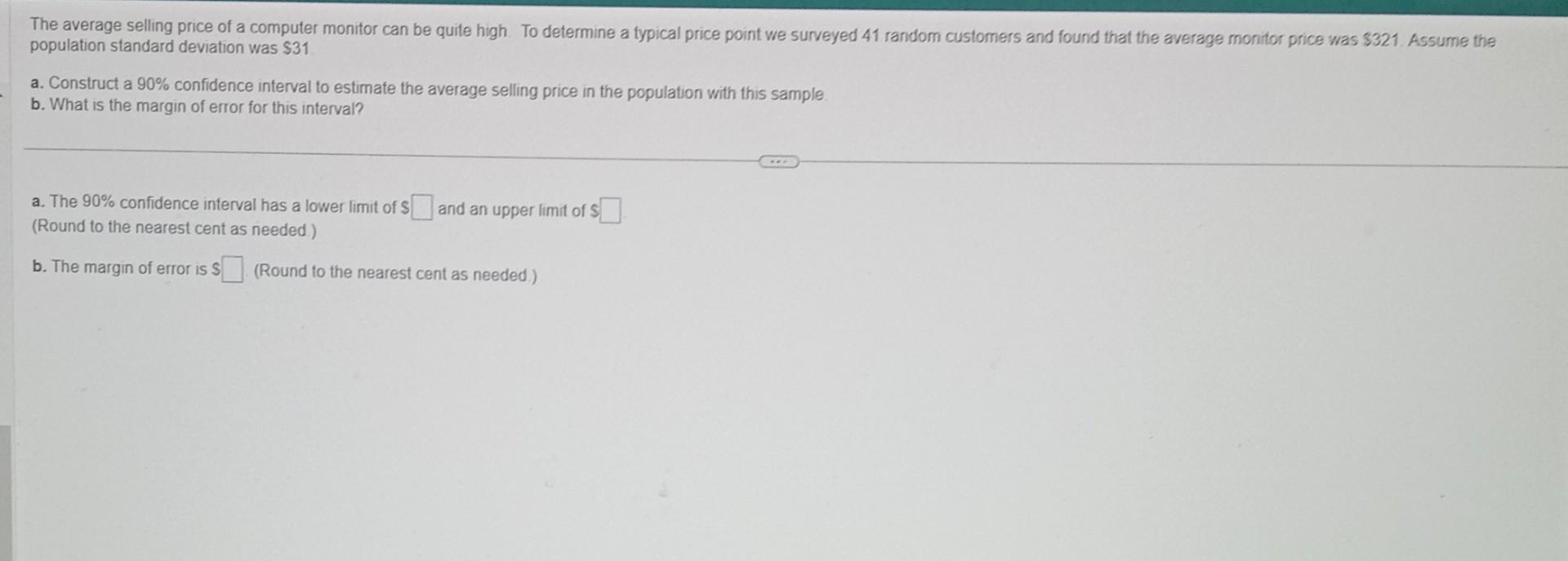 Solved The average selling price of a computer monitor can | Chegg.com