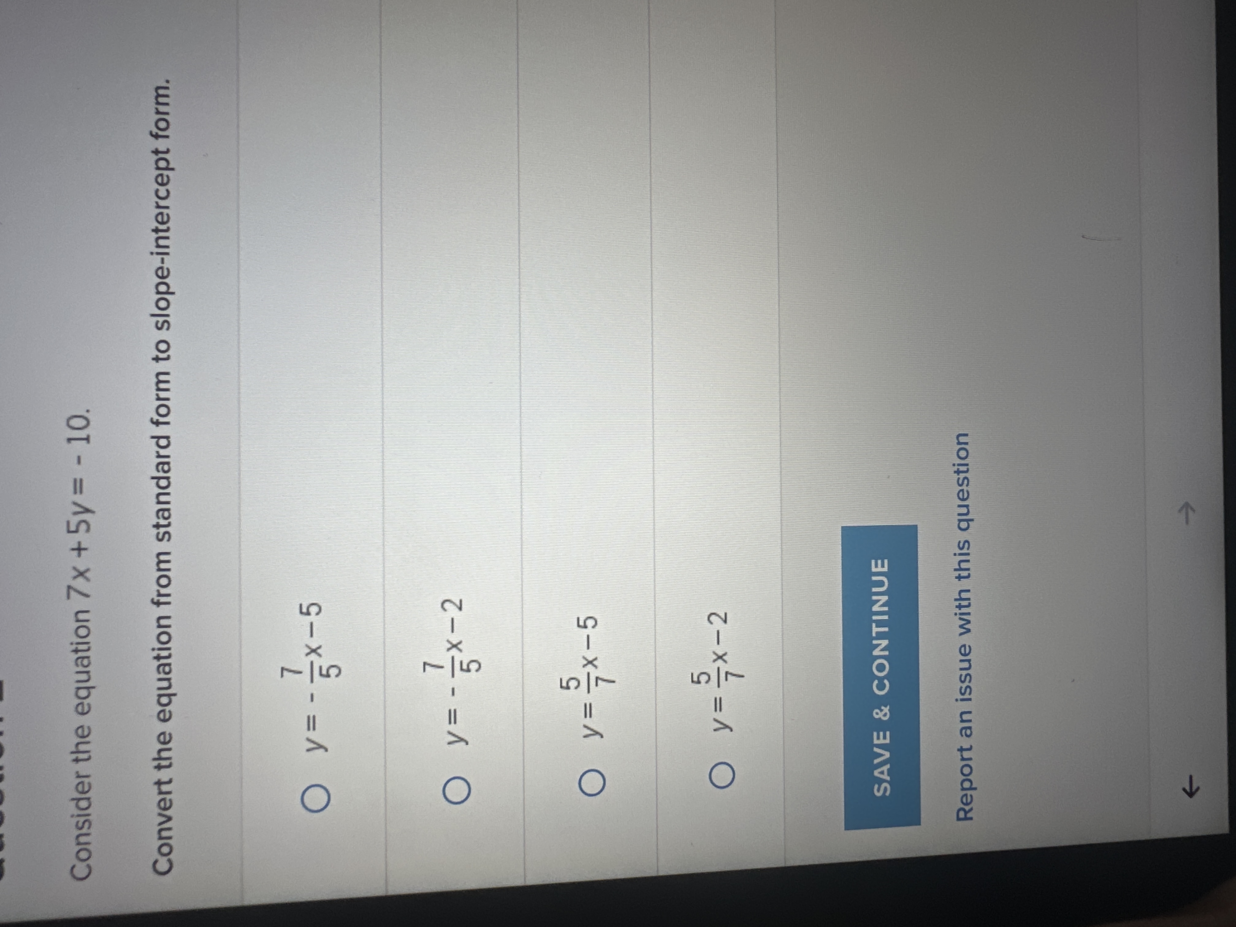 Solved Consider the equation 7x+5y=-10.Convert the equation | Chegg.com