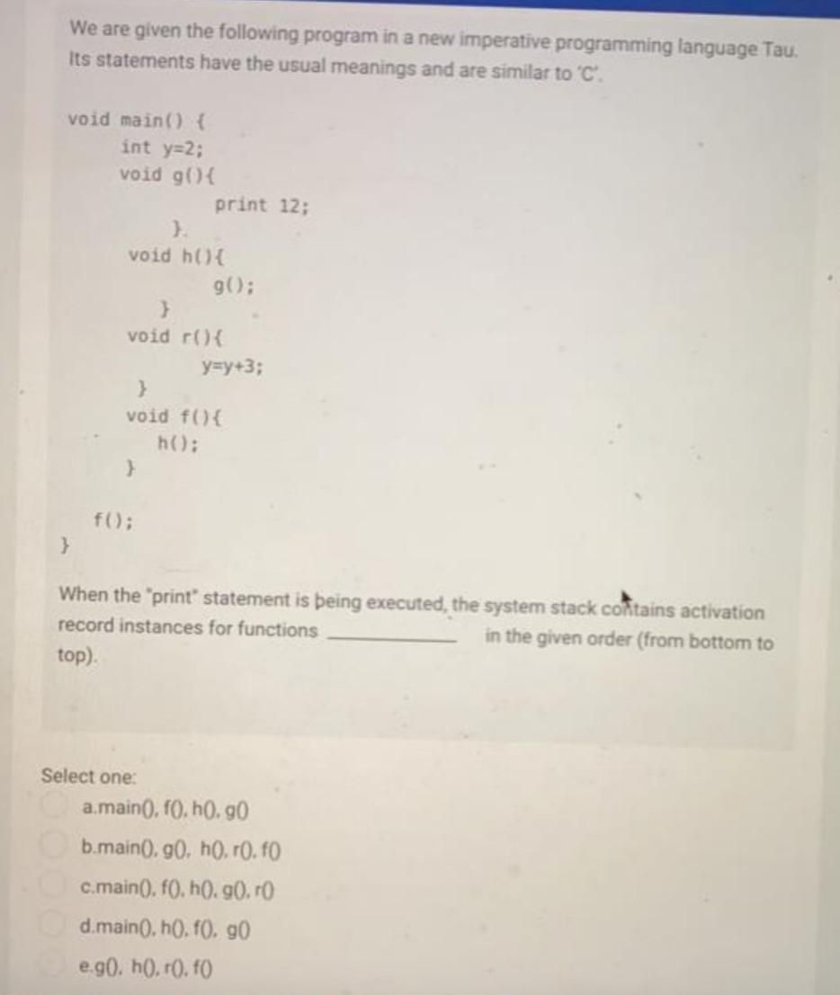 Solved We are given the following program in a new | Chegg.com