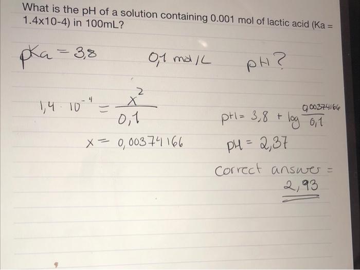 Solved 24. What is the pH of a solution containing 0.001 mol | Chegg.com