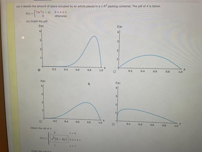 Erraph the edf of x 4(x)=1 2x2f(x)={72x7(1−x)00 | Chegg.com