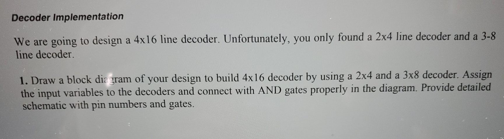 Solved Decoder Implementation We are going to design a 4x16 | Chegg.com