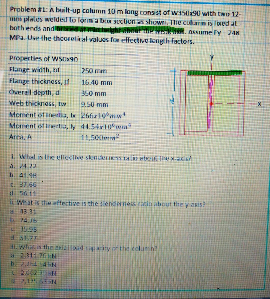 Solved Problem #1: A built-up column 10 m long consist of | Chegg.com