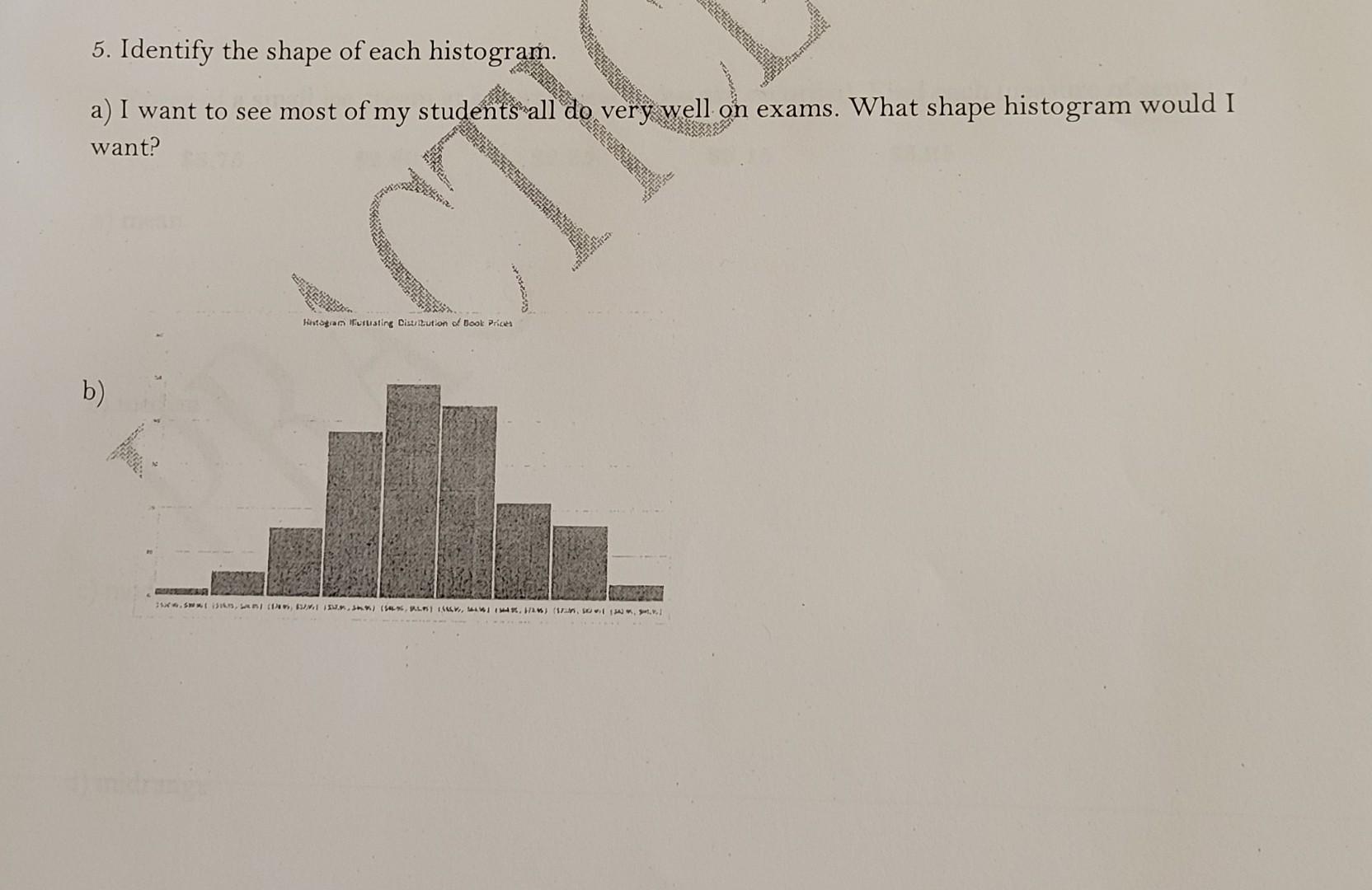 Solved 5. Identify the shape of each histogram. do a) I want | Chegg.com