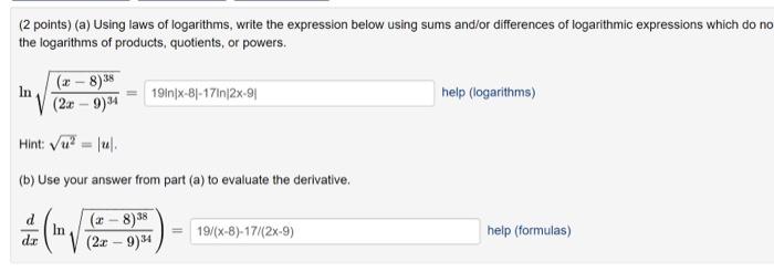 Solved (2 points) (a) Using laws of logarithms, write the | Chegg.com