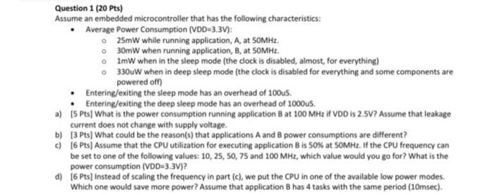 Assume an embedded microcontroller that has the | Chegg.com