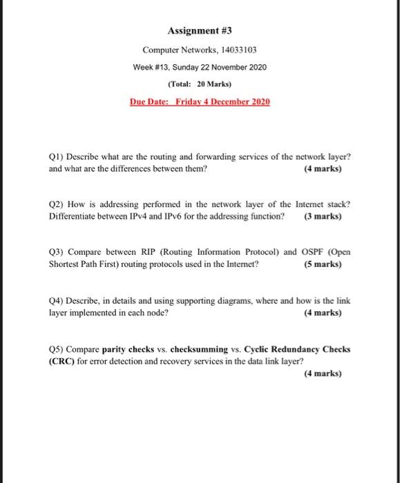 Solved Assignment #3 Computer Networks, 14033103 Week #13, | Chegg.com