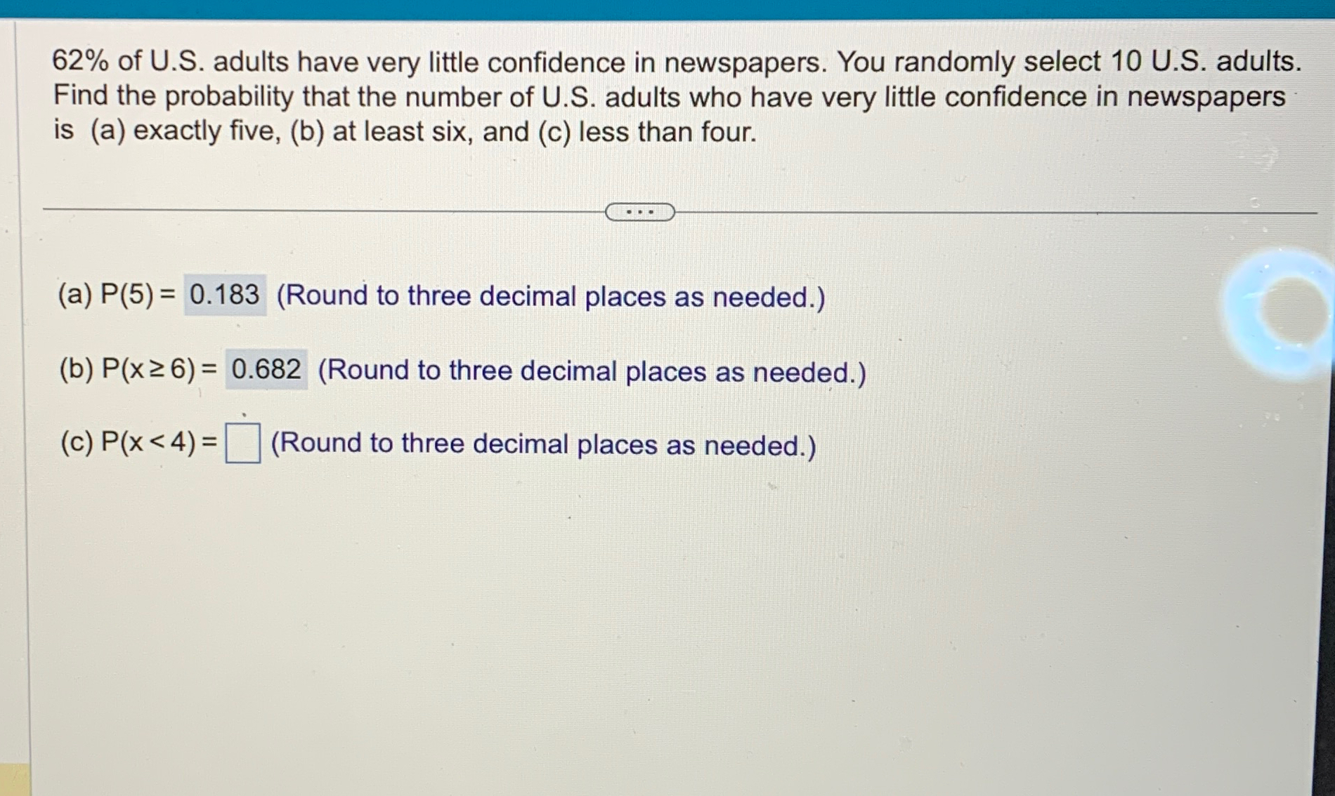 Solved 62% ﻿of U.S. ﻿adults have very little confidence in | Chegg.com