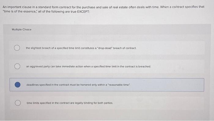 Solved An important clause in a standard form contract for | Chegg.com