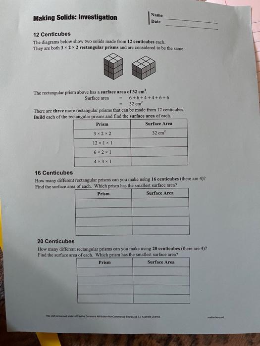 Solved 12 Centicubes The diagrams below show two solids made | Chegg.com