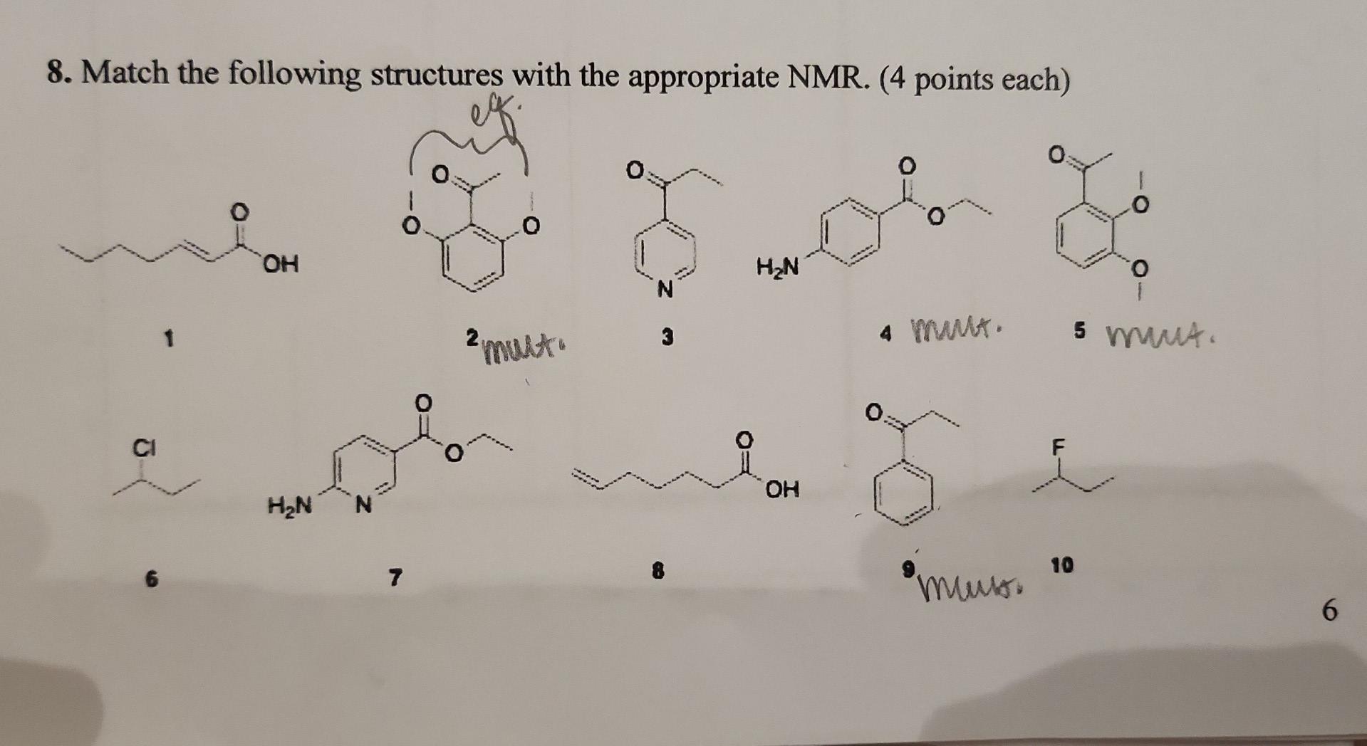Solved 8. Match the following structures with the | Chegg.com