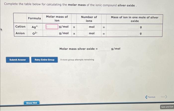 Solved Complete the table below for calculating the molar | Chegg.com