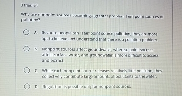 Solved 3 ﻿tries leftWhy are nonpoint sources becoming a | Chegg.com