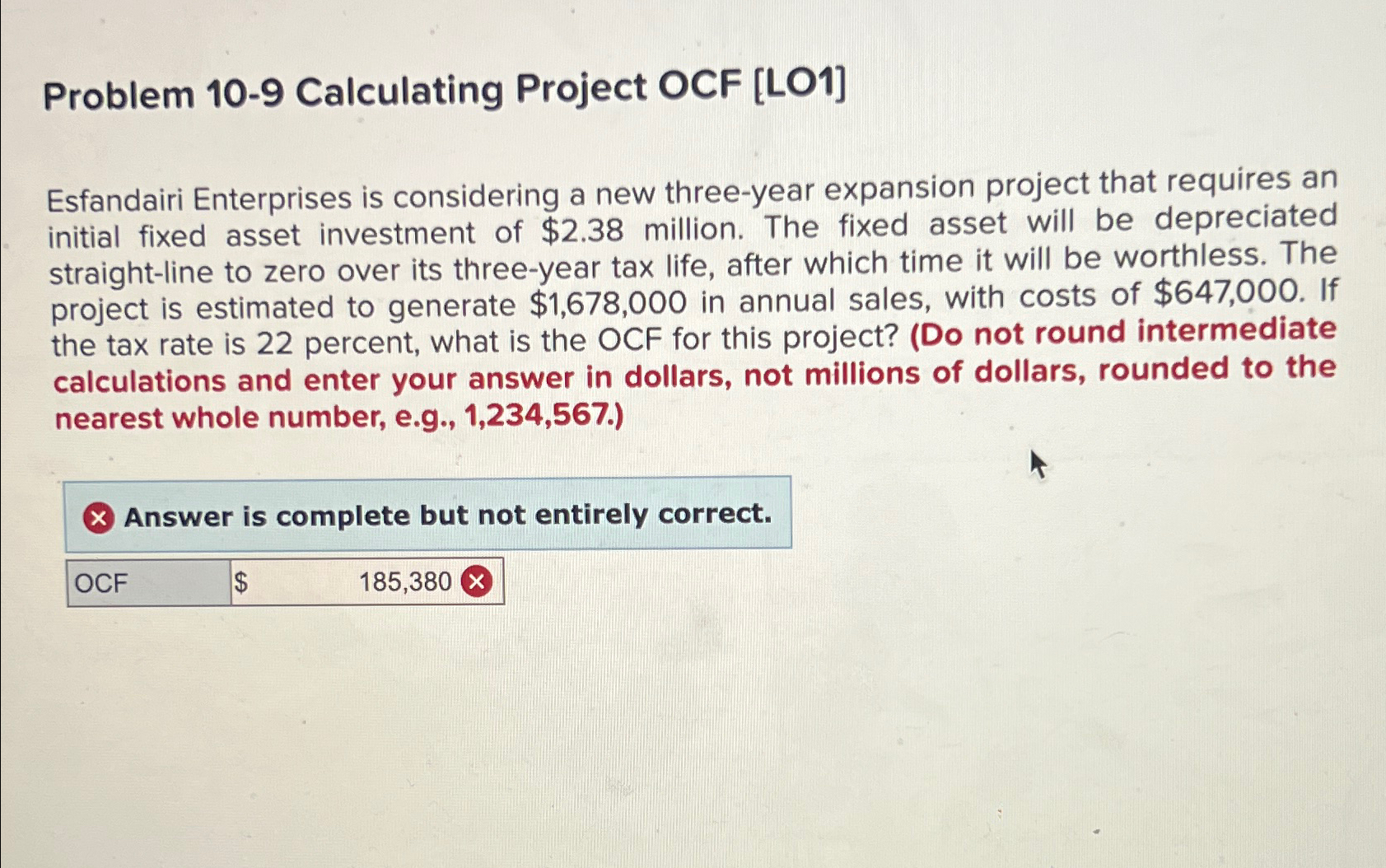 Solved Problem 10-9 ﻿Calculating Project OCF [LO1]Esfandairi | Chegg.com