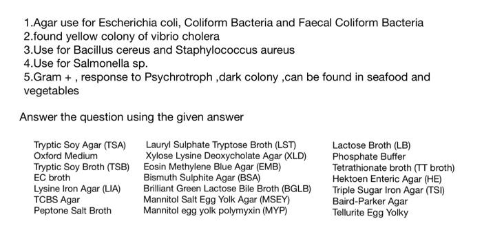 1.Agar use for Escherichia coli, Coliform Bacteria | Chegg.com