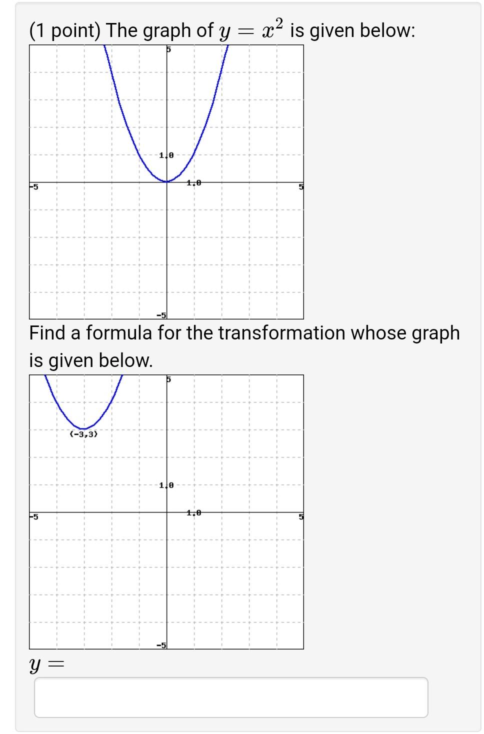 Solved (1 point) The graph of y=x2 is given below: Find a | Chegg.com