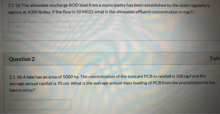 Solved 1.1. (a) The allowable discharge BOD load from a | Chegg.com