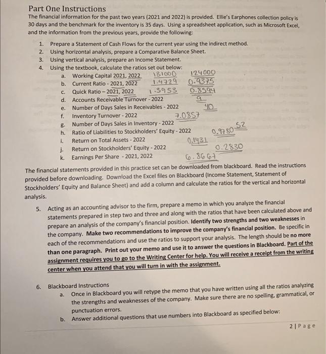 Solved Part One Instructions The financial information for | Chegg.com