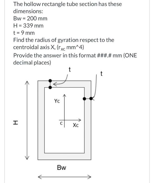 Solved The hollow rectangle tube section has these | Chegg.com