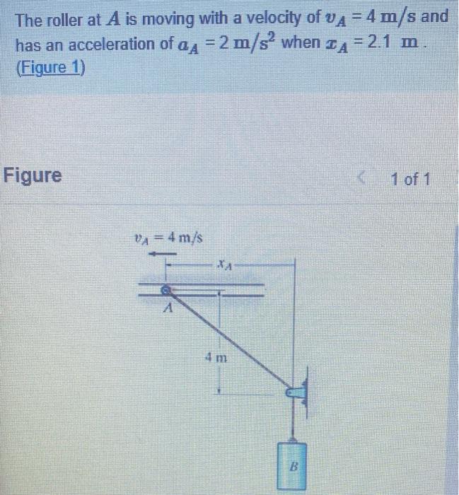 Solved The roller at A is moving with a velocity of vA=4 m/s | Chegg.com