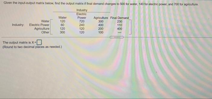 Solved Given the input-output matrix below, find the output | Chegg.com