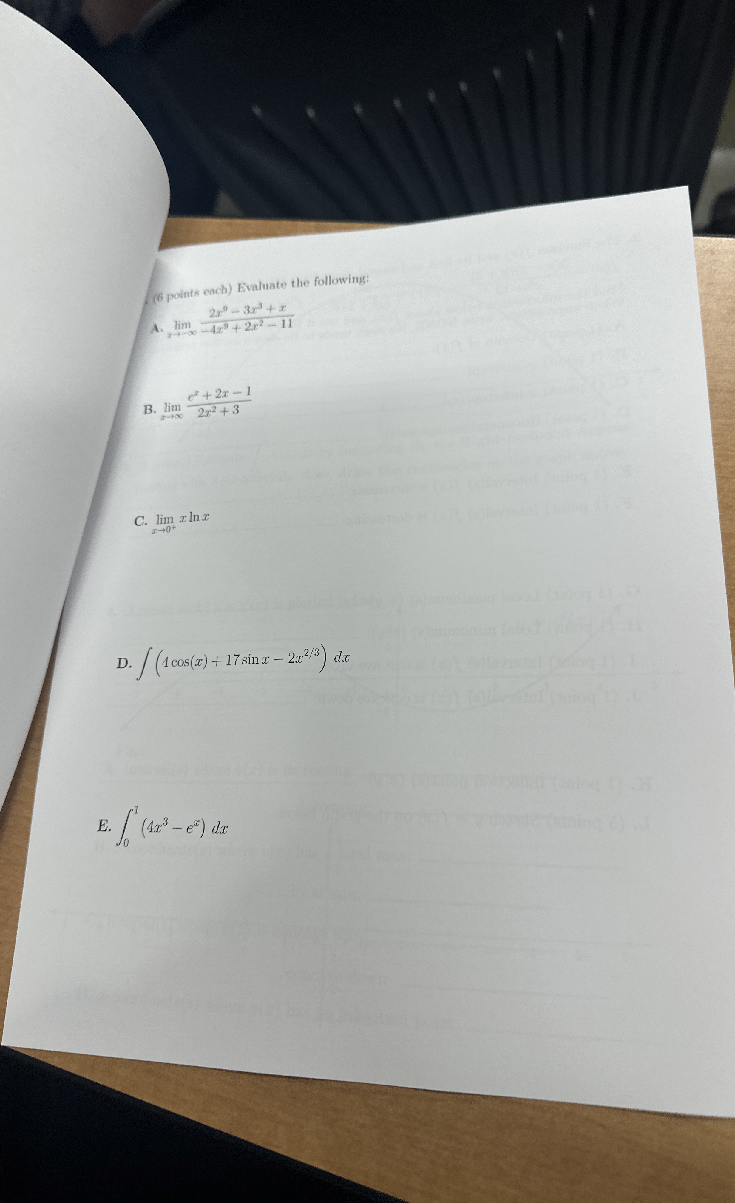 Solved (6 ﻿points each) ﻿Evaluate the | Chegg.com