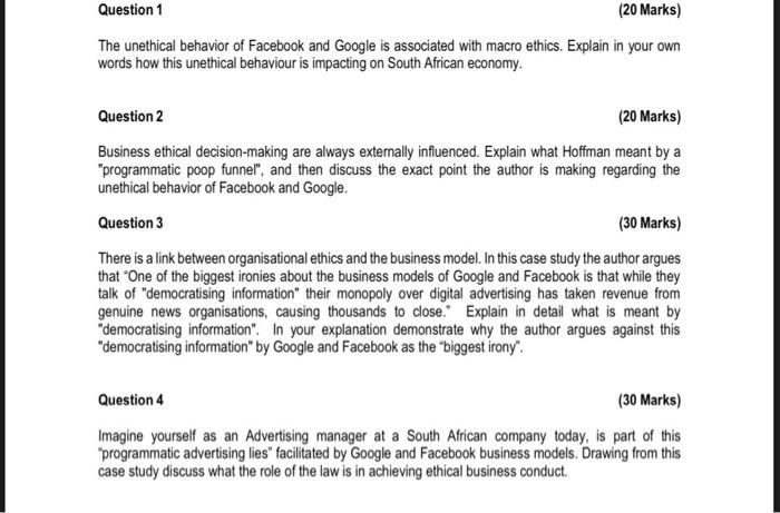 Solved Facebook and Google have become the largest | Chegg.com