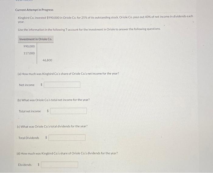 Solved Current Attempt in Progress Kingbird Co. invested | Chegg.com