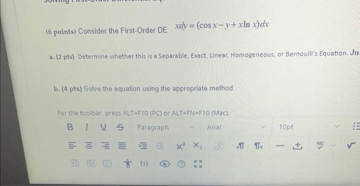 Solved (6 points) Consider the First-Order DE | Chegg.com
