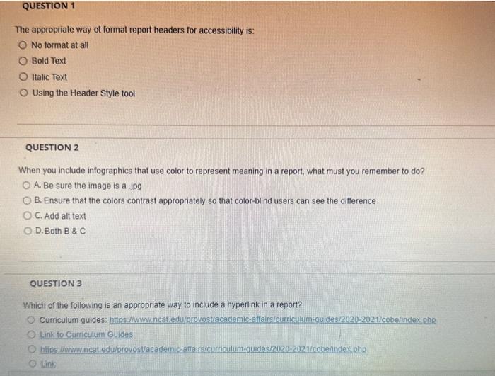 Solved The appropriate way of format report headers for | Chegg.com