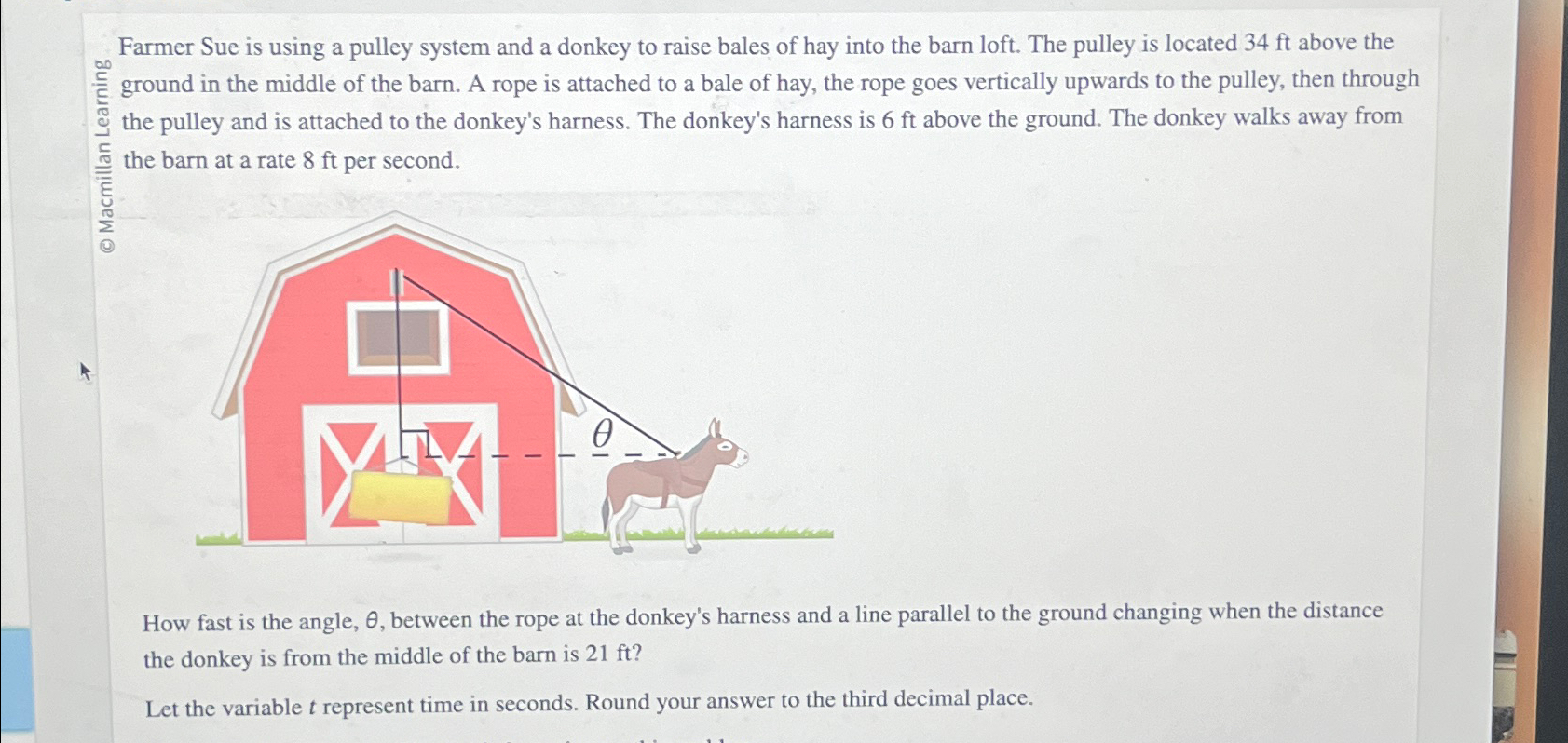 Solved Farmer Sue is using a pulley system and a donkey to | Chegg.com