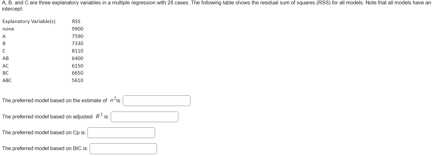 Solved A, ﻿B, ﻿and C are three explanatory variables in a | Chegg.com